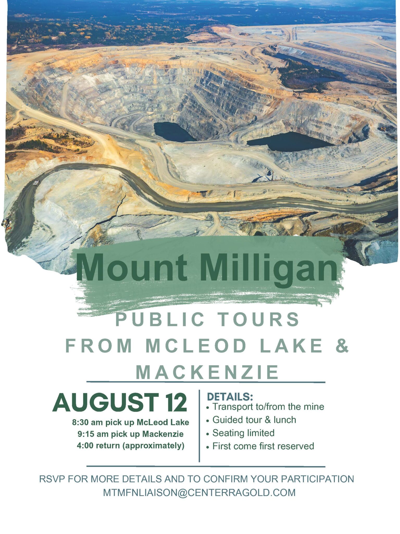 Mount Milligan - Public Tour on August 12, 2025 - District of Mackenzie